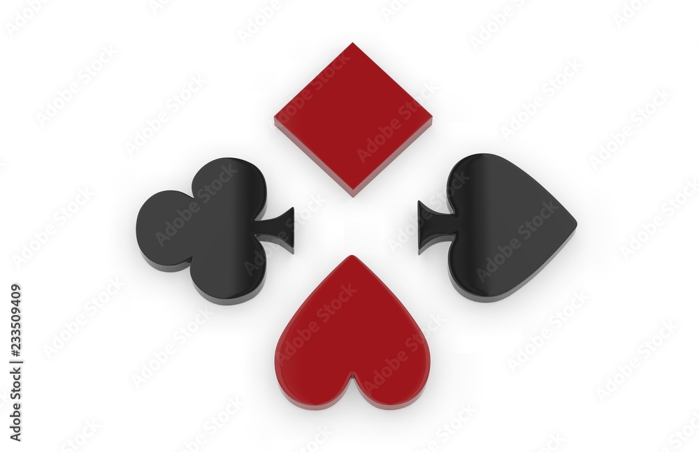 3D Shape of spade, heart, diamond and club on isolated white background ...