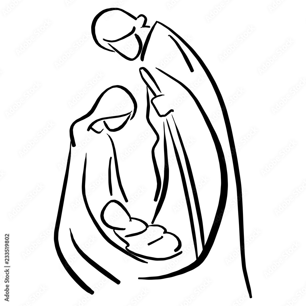 Nativity scene with Holy Family vector illustration sketch doodle hand ...
