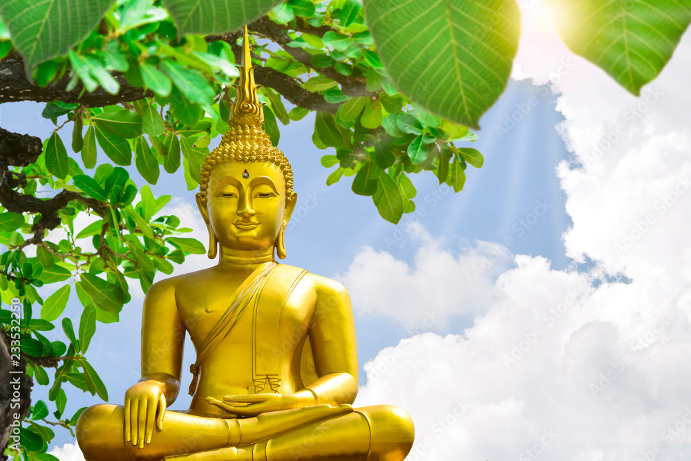 Golden Buddha statue from Thailand.isolated on white background,symbol ...