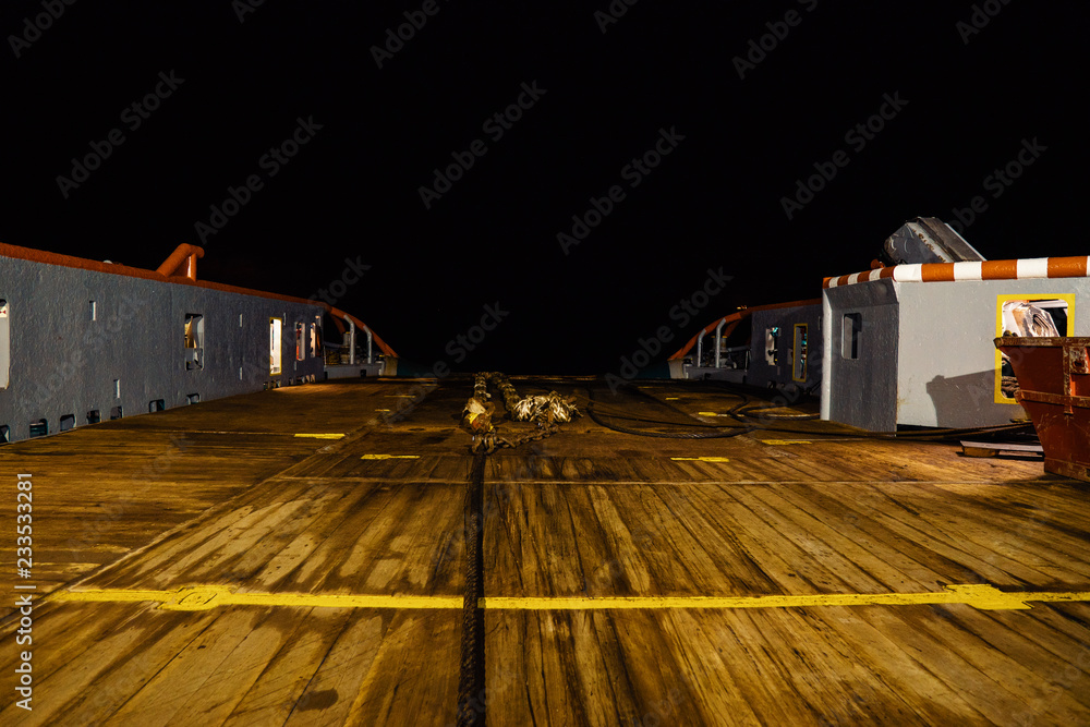 Anchor-handling Tug Supply AHTS vessel towing gear and line ready for ...