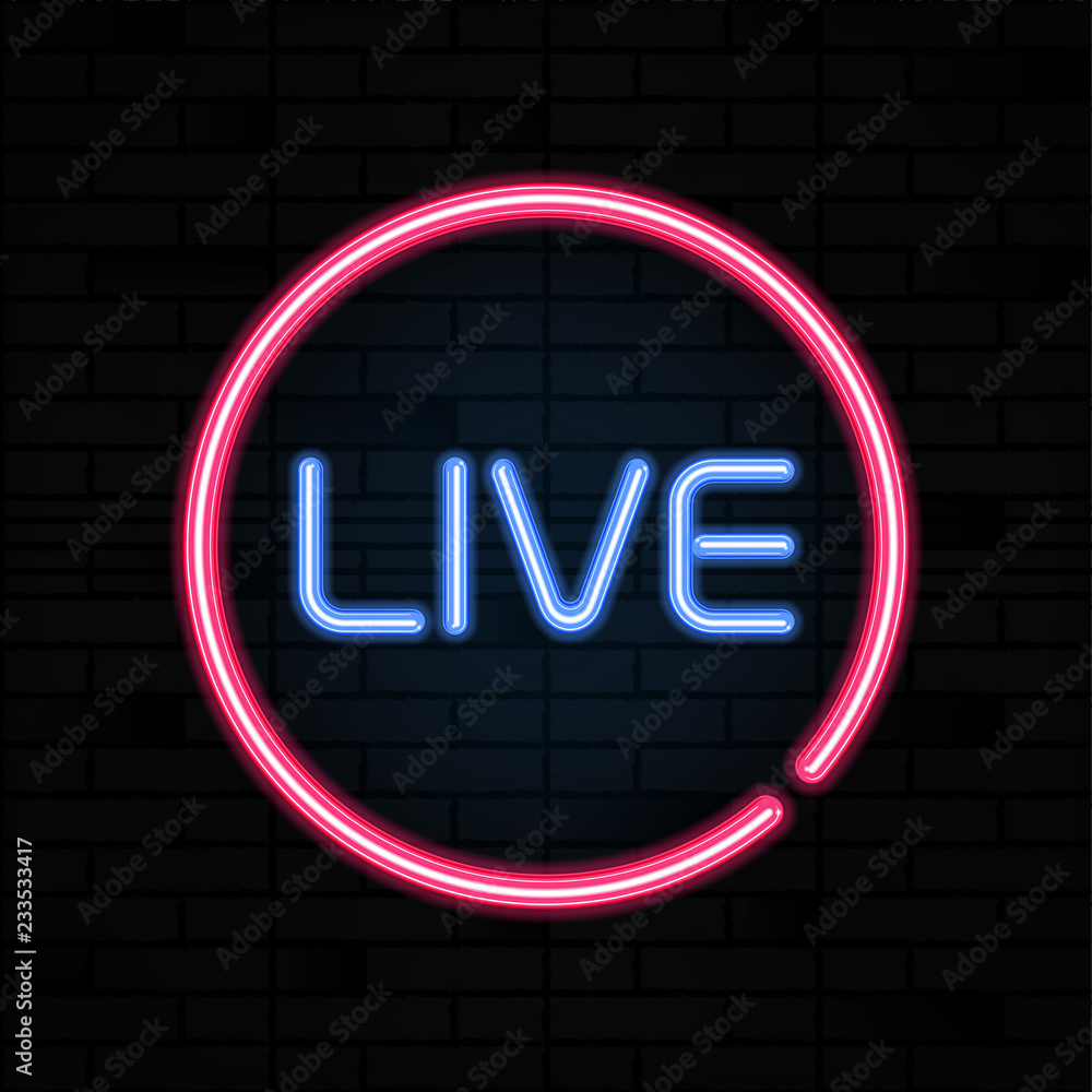 Live neon sign vector. Stream design template, light banner signboard ...