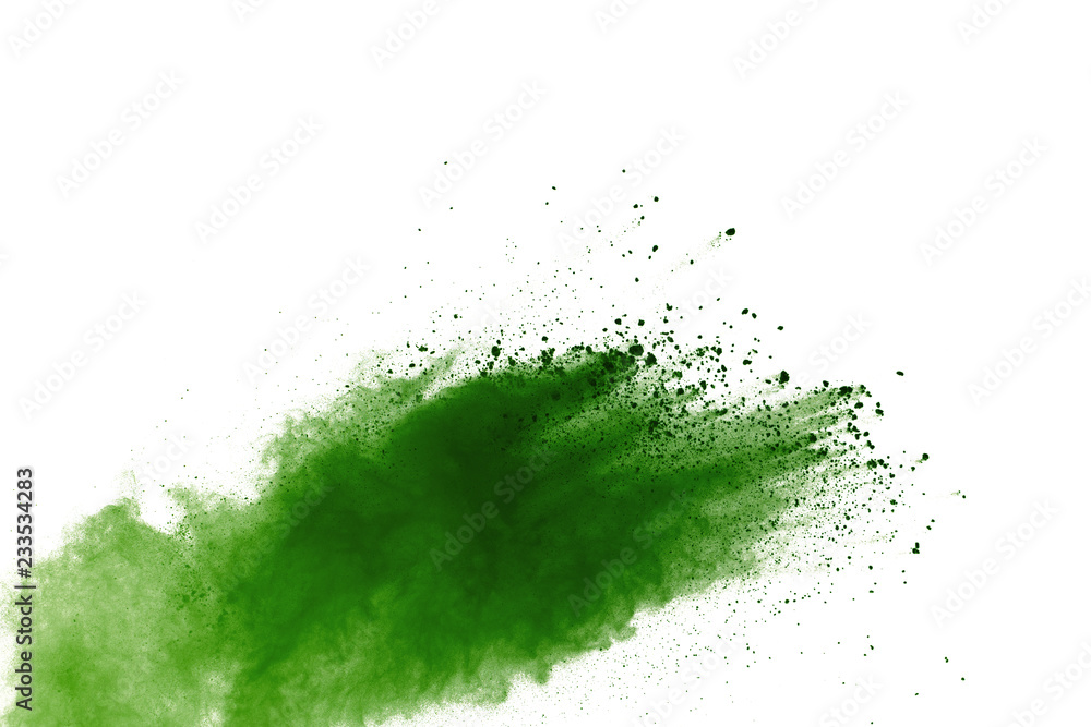 green powder explosion isolated on white background. Stock Photo ...