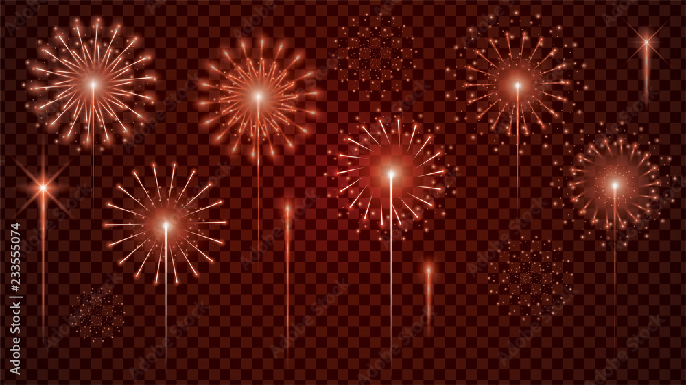 Set of firework Vector realistic with colorful on transparent ...