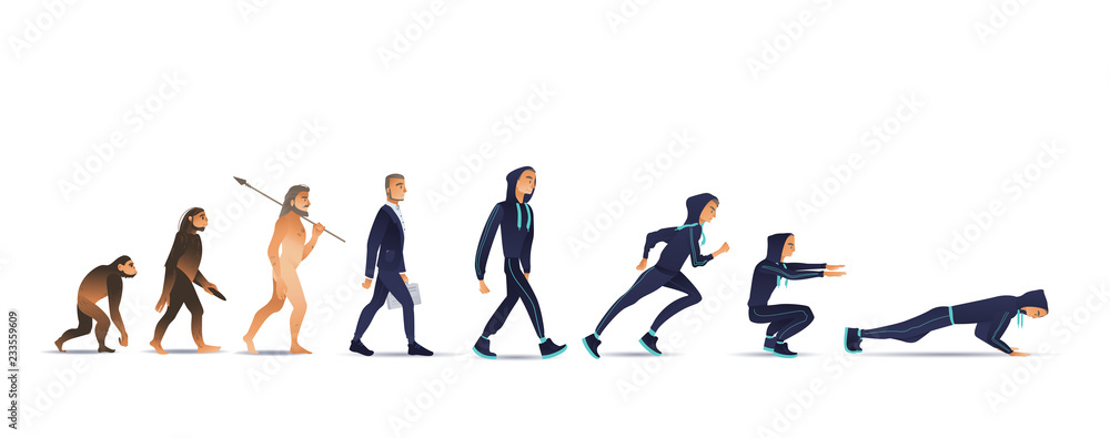 Vector illustration of human evolution from ape to man. Flat isolated ...