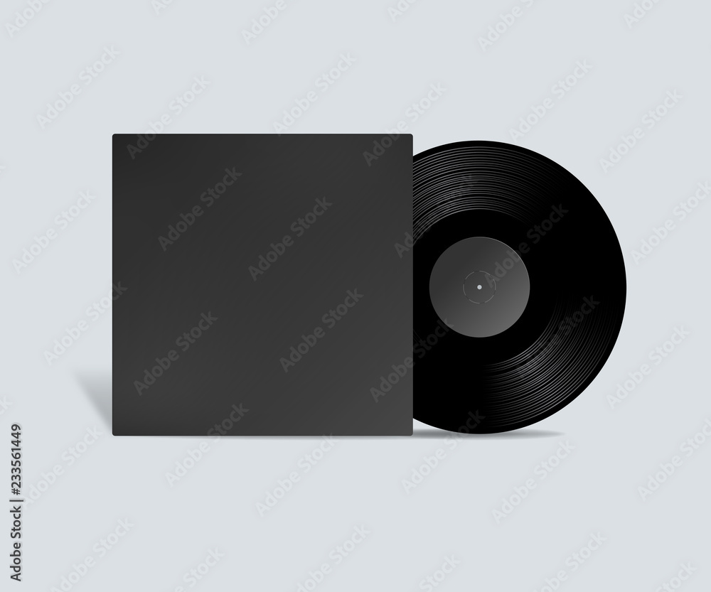 Realistic Vinyl Record with Cover Mockup. Vector realistic 3d music ...