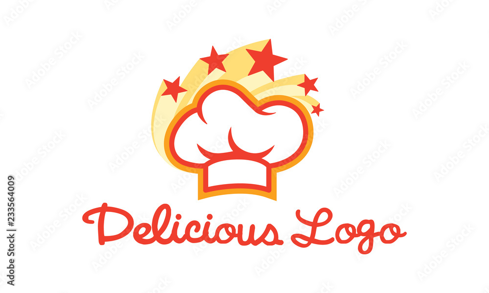 Cooking logo: chef hat and stars. Vector color emblem for restaurant ...