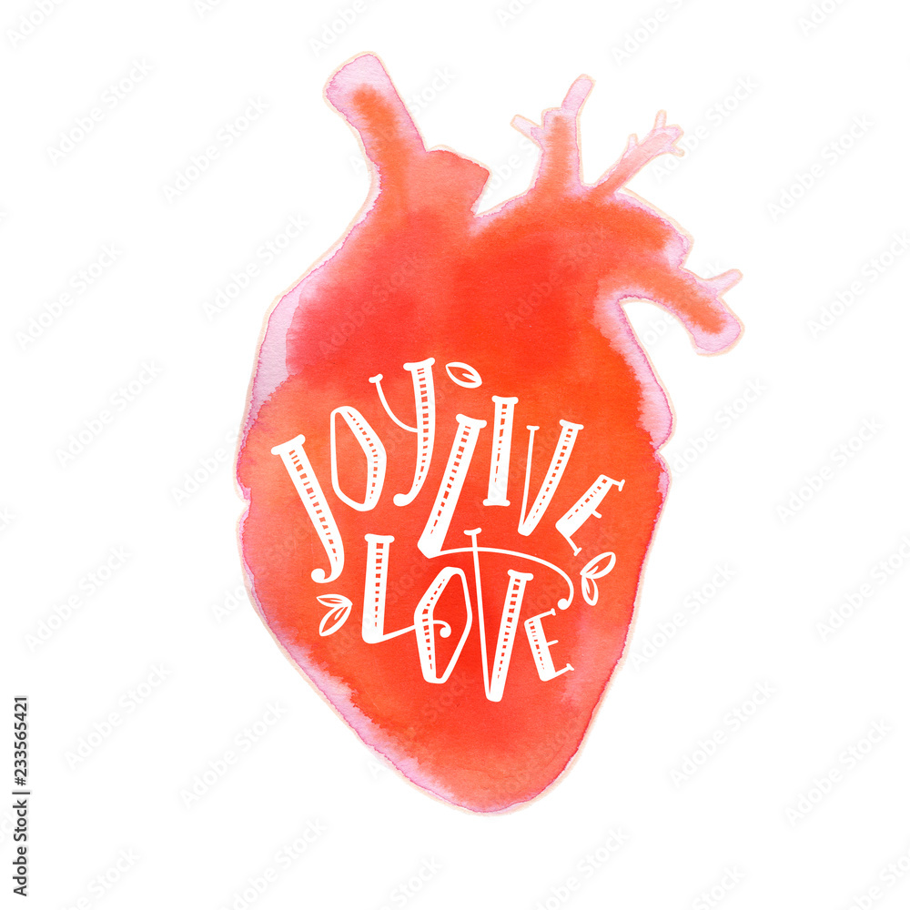Realistic silhouette of human heart with lettering Stock Illustration ...