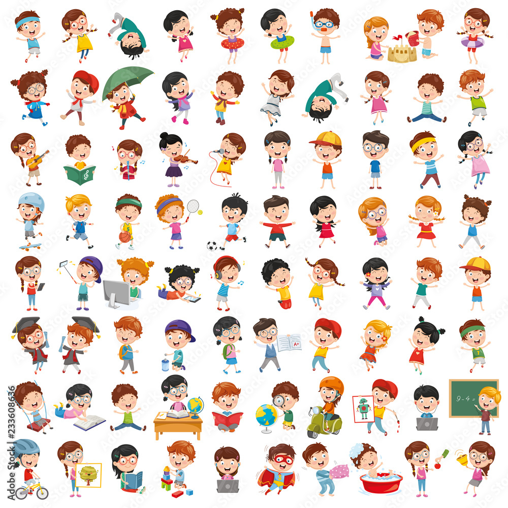 Vector Collection Of Cartoon Children Stock Vector | Adobe Stock