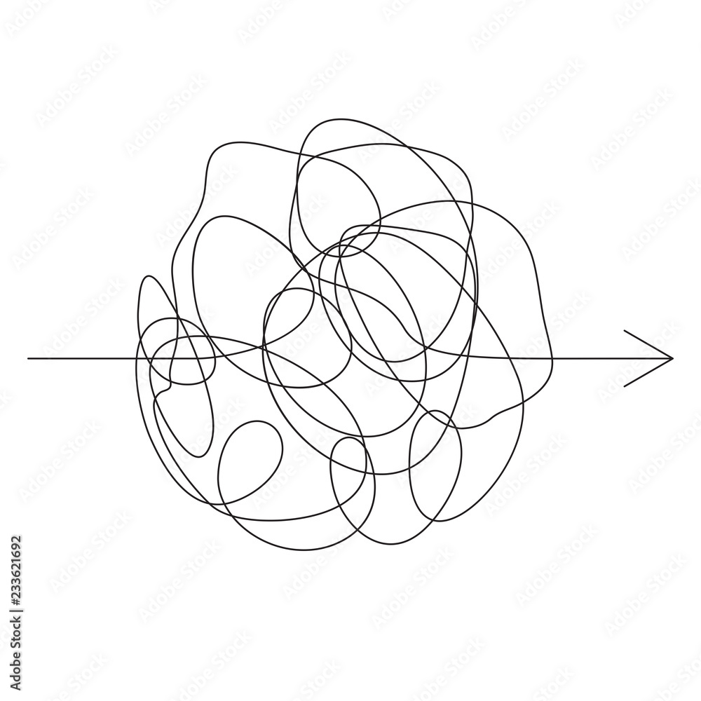 Idea process. Complicated way. Mess or chaos icon. Pass the way linear ...
