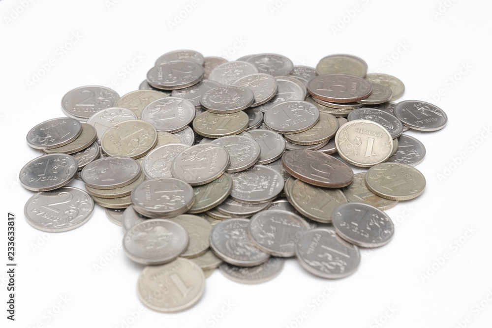 Russian iron coins close-up. a bunch of Russian coins. Russia ...