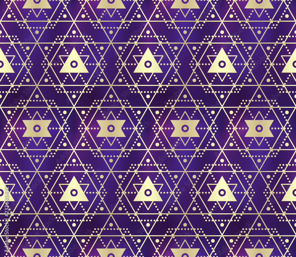Gold violet seamless sacred geometry pattern. Golden sacral geometric ...