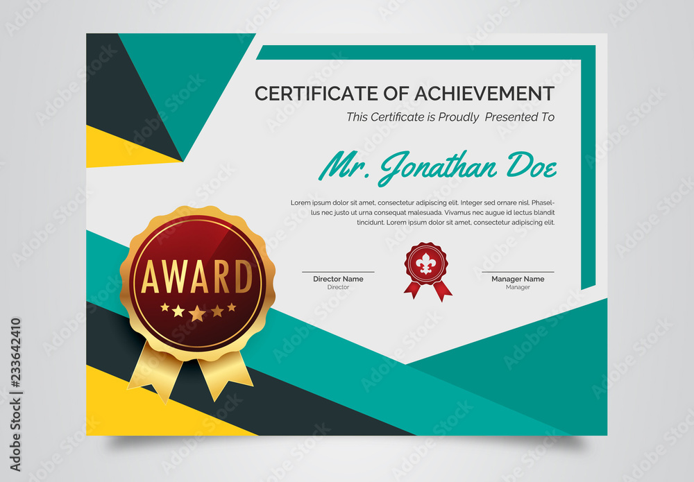 Award Certificate Layout with Geometric Designs Stock Template | Adobe ...