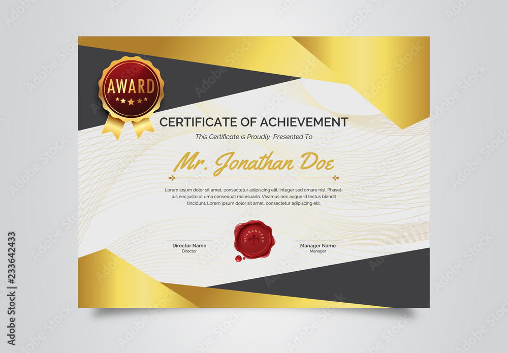 Award Certificate Layout with Geometric Designs Stock Template | Adobe ...