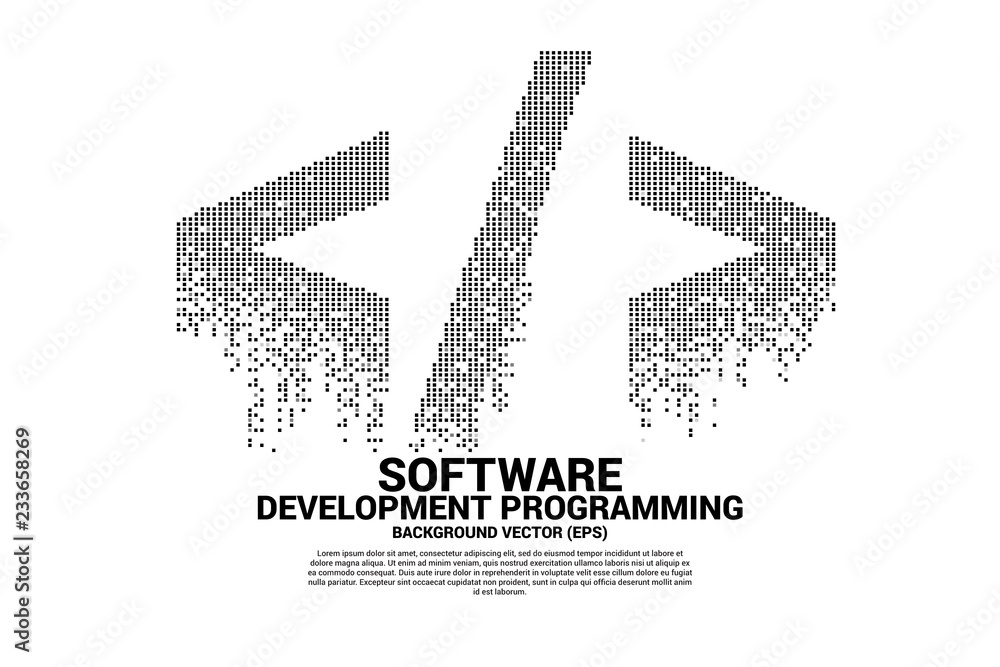Vector Polygon Software Development Programming Tag Icon With Square Dot Pixel Concept For