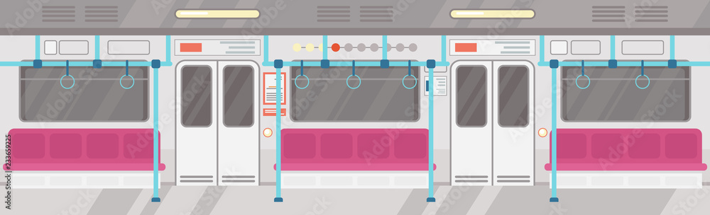 Vector illustration of empty of modern subway interior. City public ...