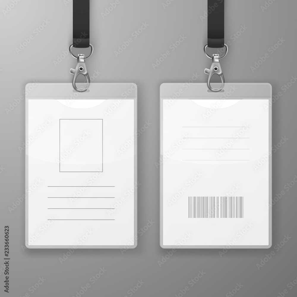 Two Vector Realistic Blank Office Graphic Id Cards with Clasp and ...