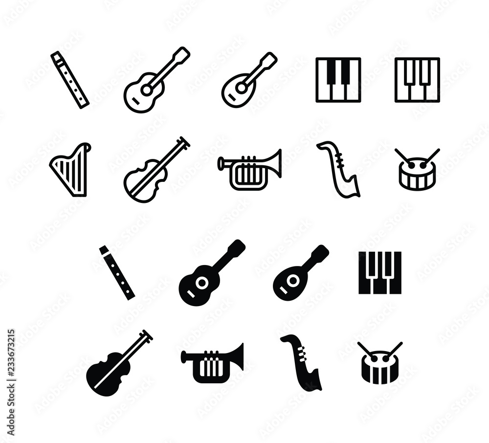 Music Instruments Icon Logo Vector Symbol including Flute, Guitar ...