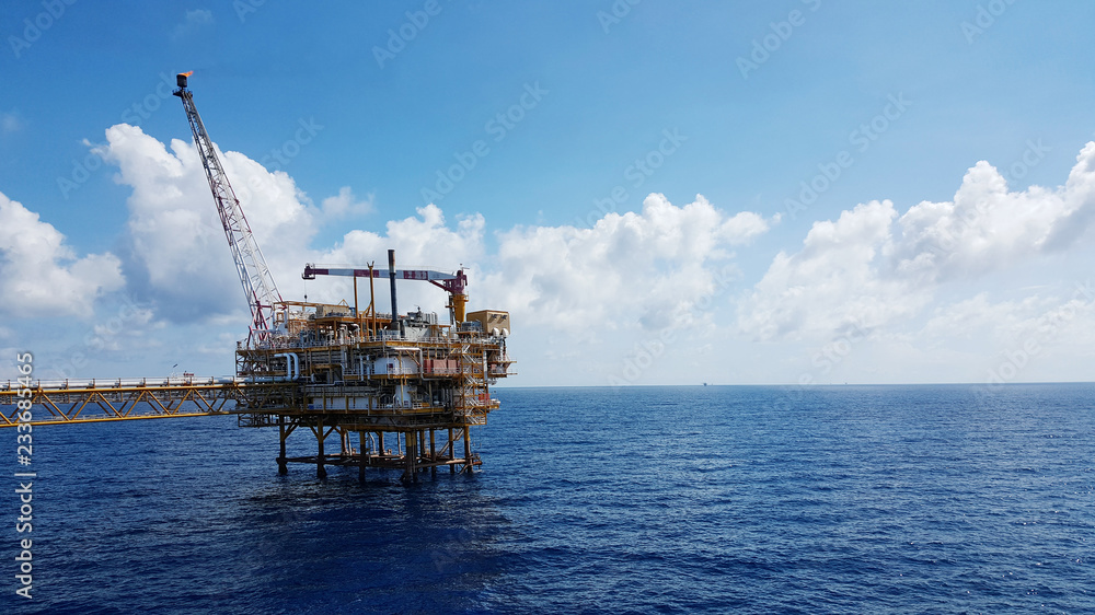 Oil and gas industry .Offshore construction platform for production oil ...