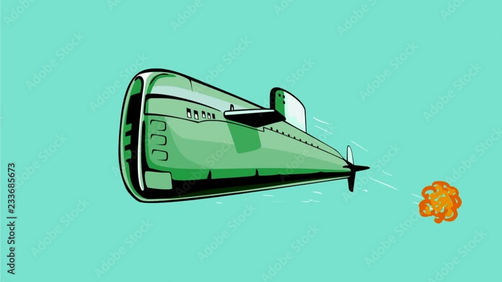 2d Animation motion graphics showing a world war two submarine being ...