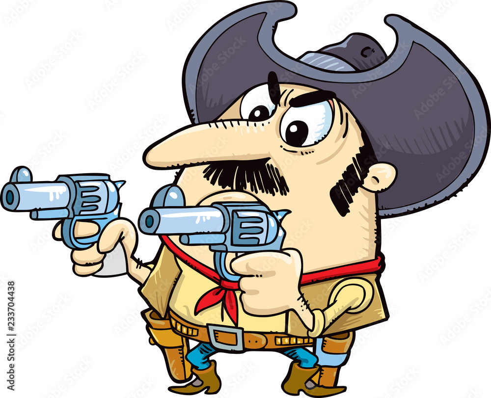 Cartoon cowboy with his guns drawn. Isolated on white Stock Vector ...
