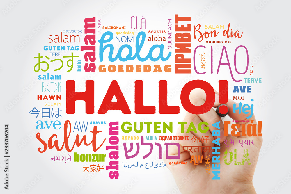 Hallo (Hello Greeting in German) word cloud in different languages of ...