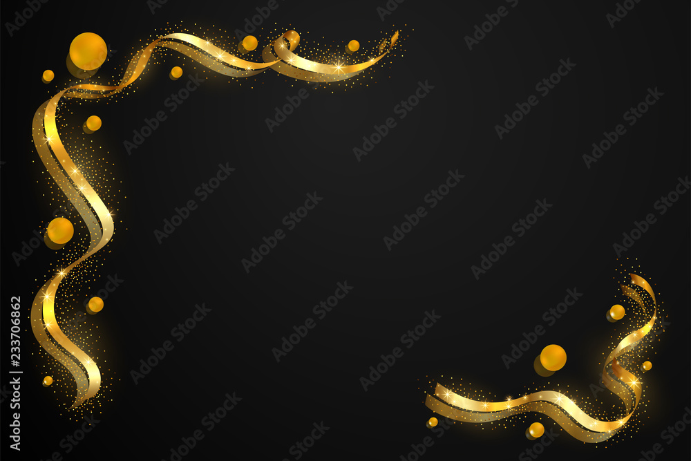Gold ribbon frame. Golden serpentine design. Decorative streamer border ...