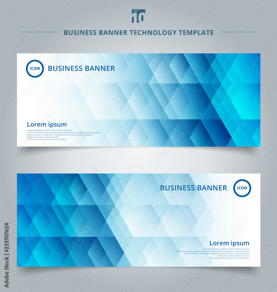 Set of template banner web geometric hexagon pattern blue background ...
