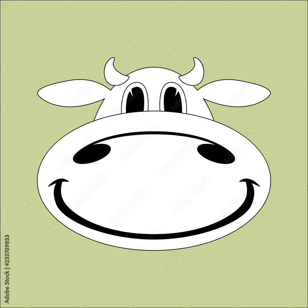 cartoon cow face .flat style.front view.vector Stock Vector | Adobe Stock