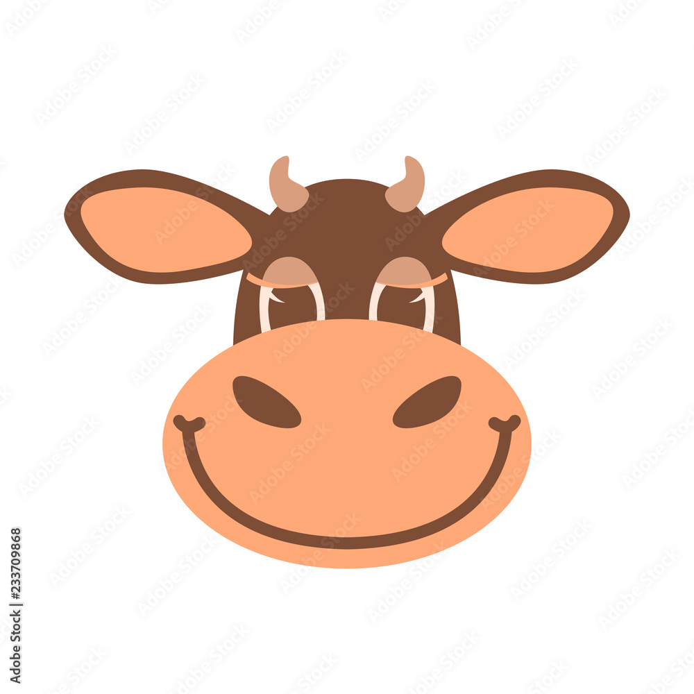 cartoon cow face .flat style.front view. Stock Vector | Adobe Stock