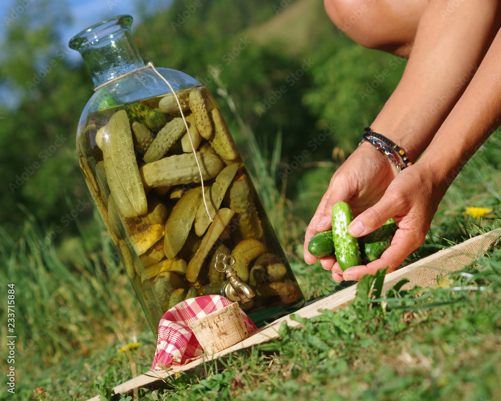 mise en bocal de cornichons Stock Photo | Adobe Stock