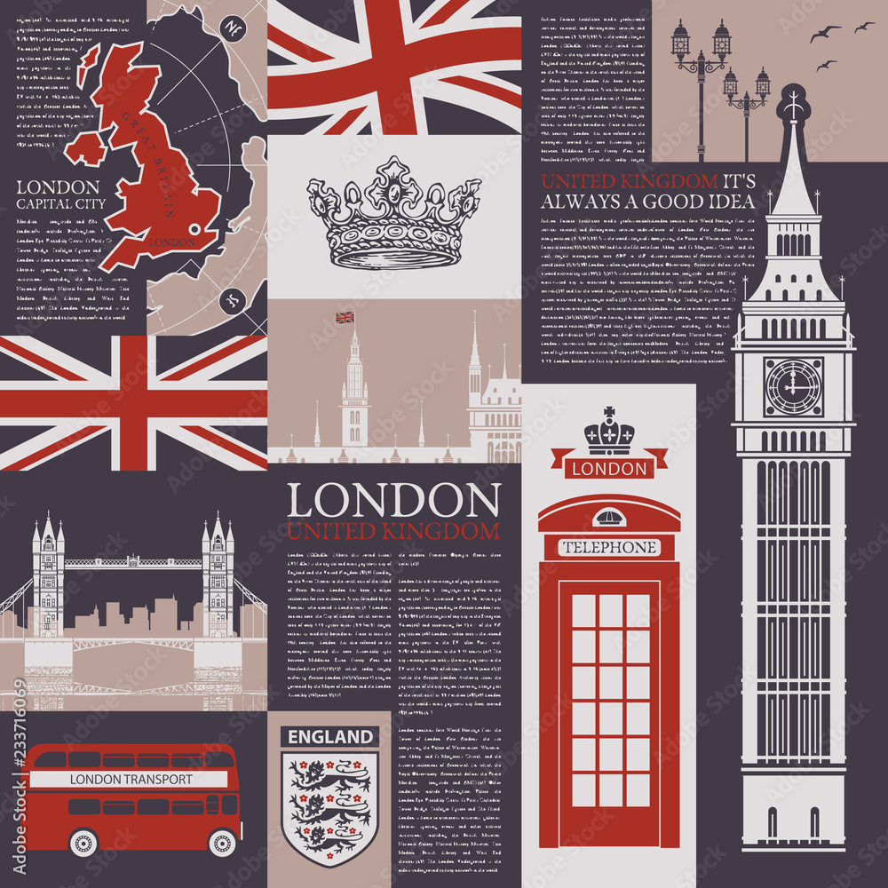 Vector seamless background on the theme of the UK and London with ...