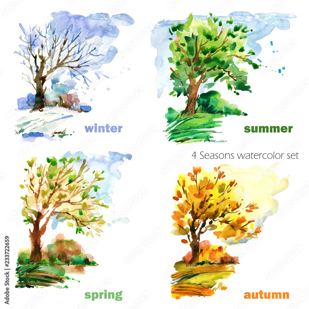 four seasons watercolor illustration set Stock Illustration | Adobe Stock