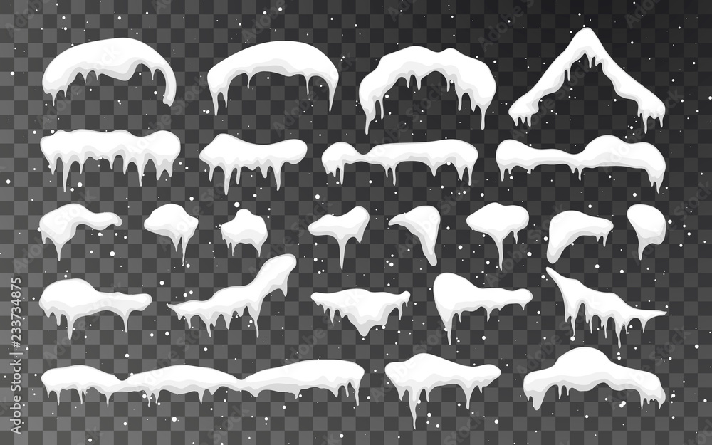 Snow caps, snowballs and snowdrifts set. Snow cap vector collection ...