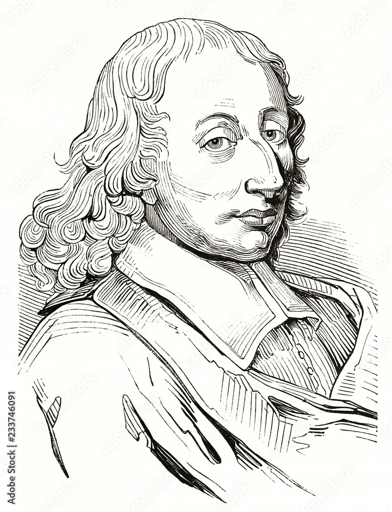 Photo Ancient bust minimal outlined portrait of Blaise Pascal (1623 ...