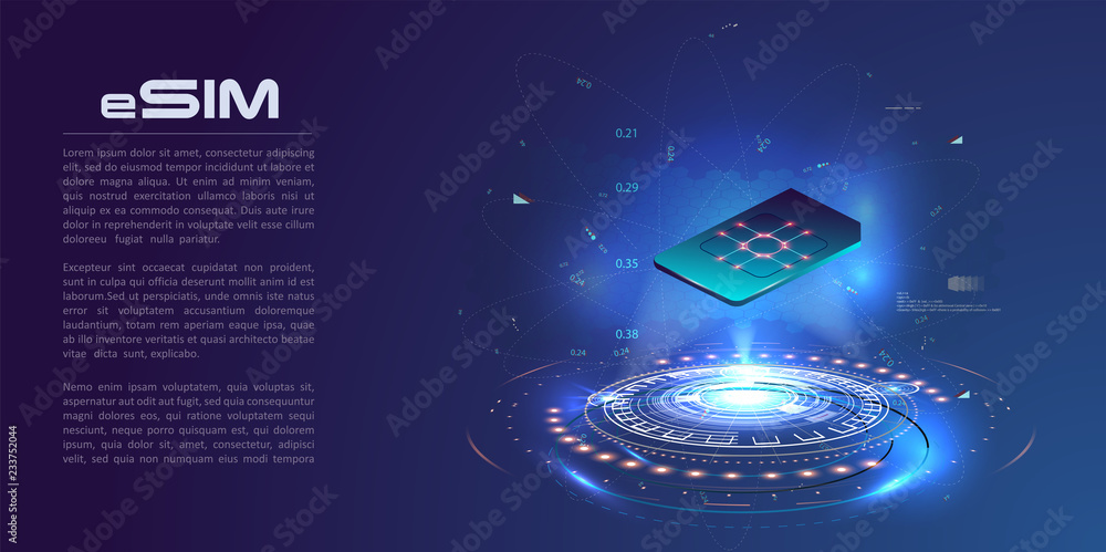 eSIM card chip sign. Embedded SIM concept. New mobile communication ...
