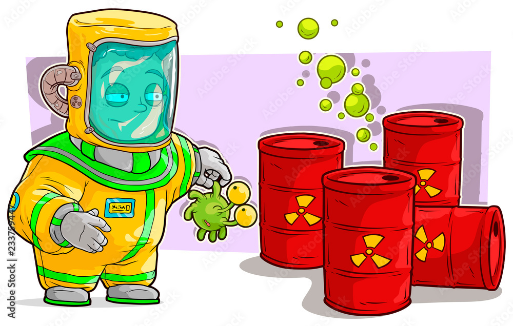 Cartoon scientist with funny alien monster Stock Vector | Adobe Stock