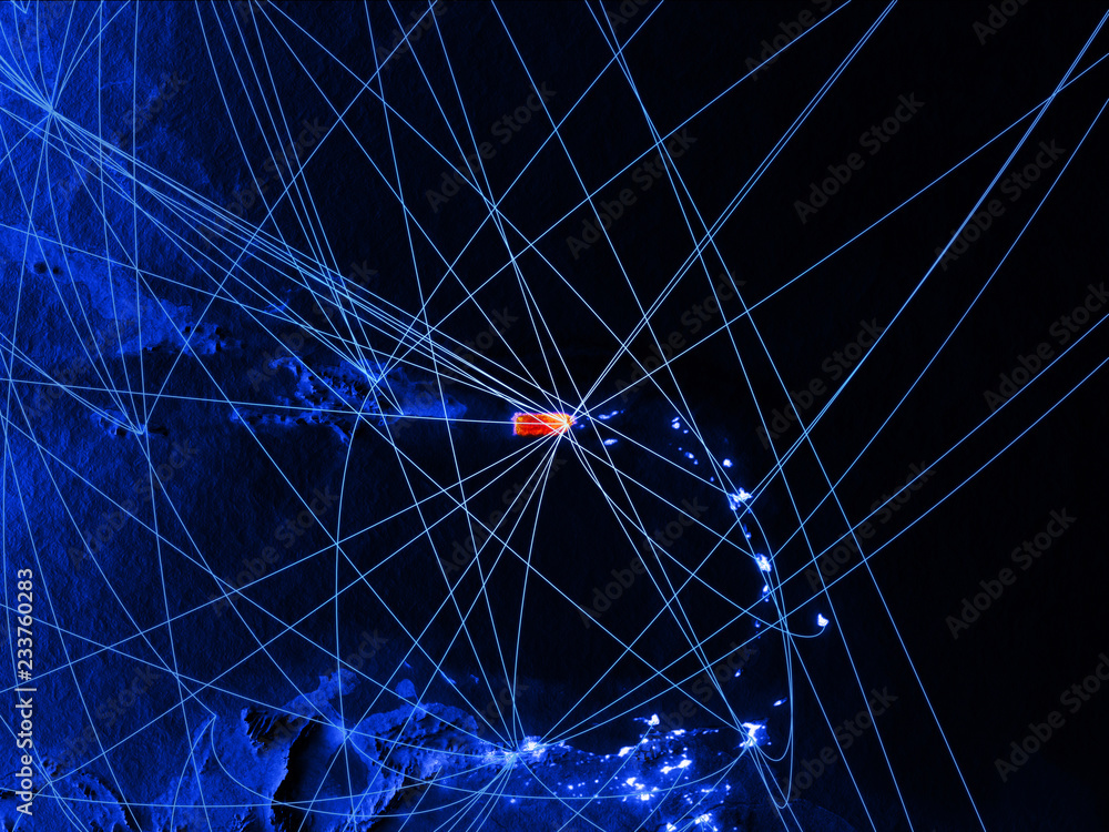 Puerto Rico on blue digital map with networks. Concept of international ...