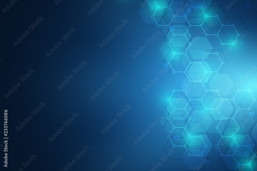 Molecular Structures And Hexagons Elements Abstract Geometric Background With Molecules And
