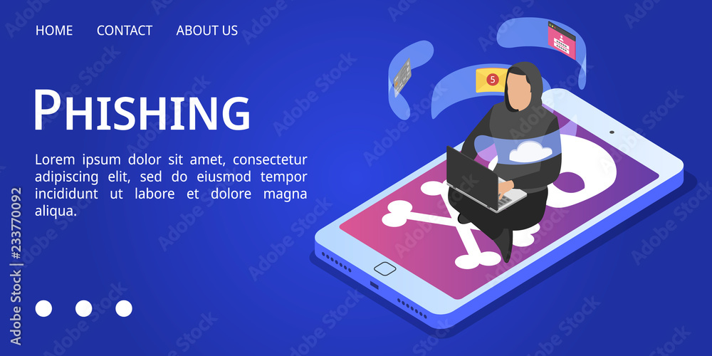 Phishing banner. Isometric illustration of phishing vector banner for ...