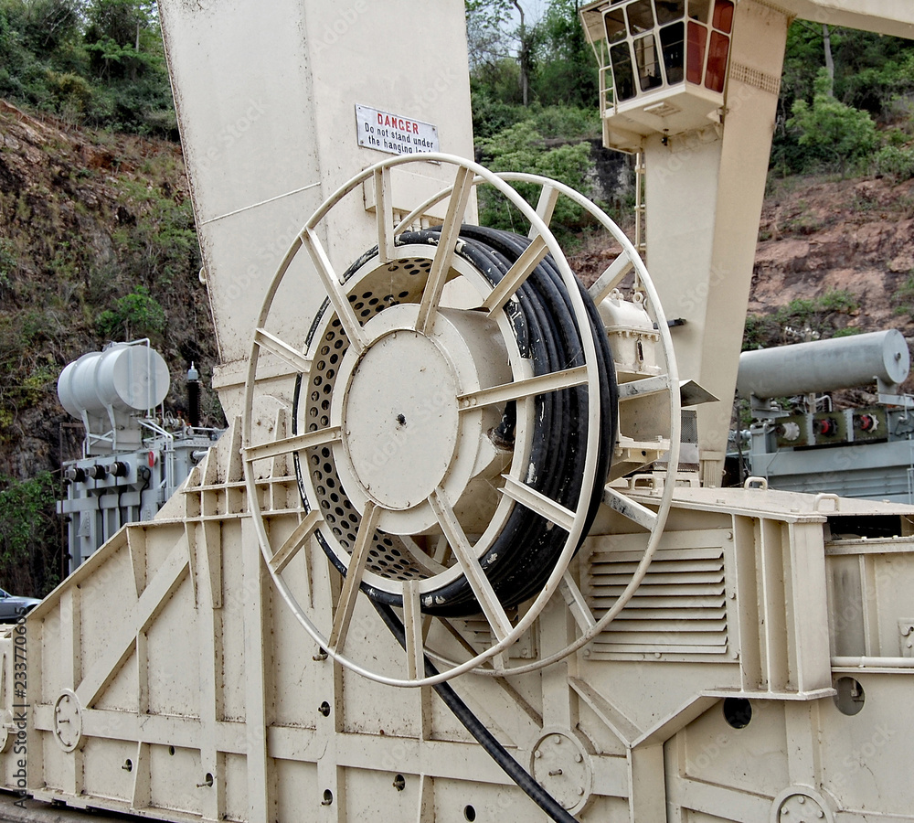 Equipment of Hydroelectric Power Station. Electrical cable wound on a ...