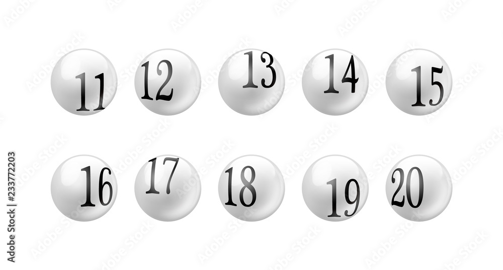 Vector Bingo Lottery Number Balls 11 to 20 Set Isolated on White ...