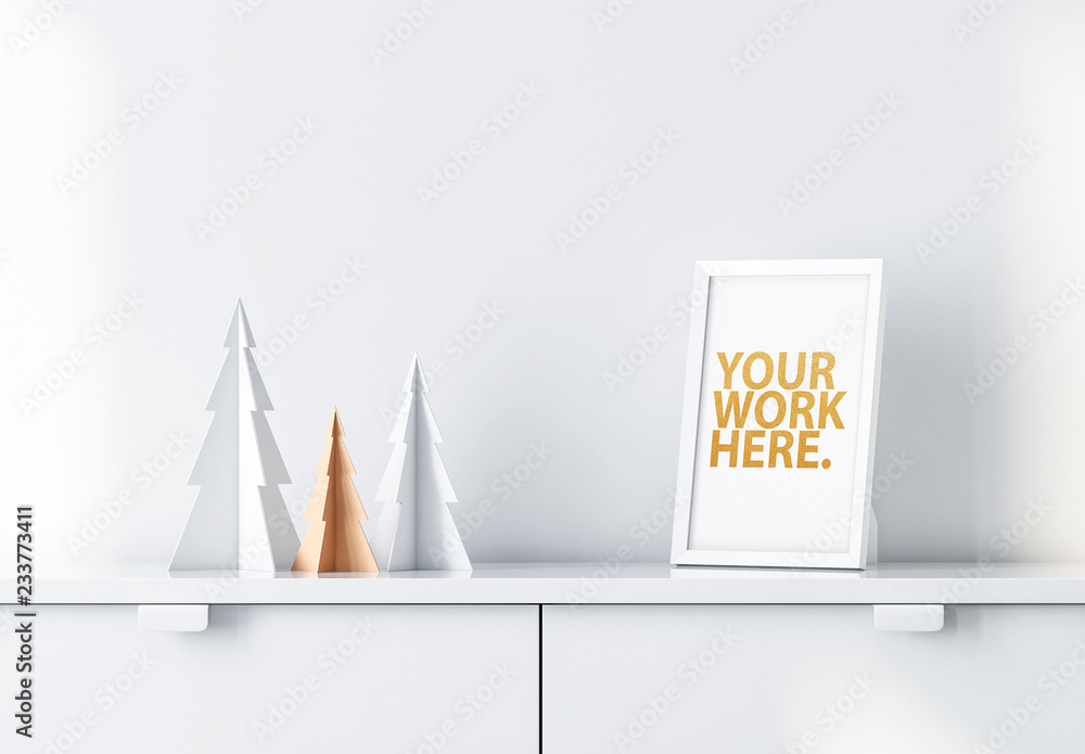 White Frame on Shelf Mockup Stock Template | Adobe Stock