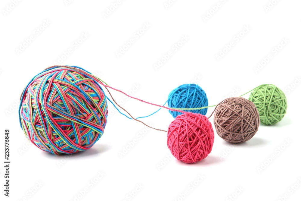 Colorful cotton big thread ball from four color thread isolated on ...