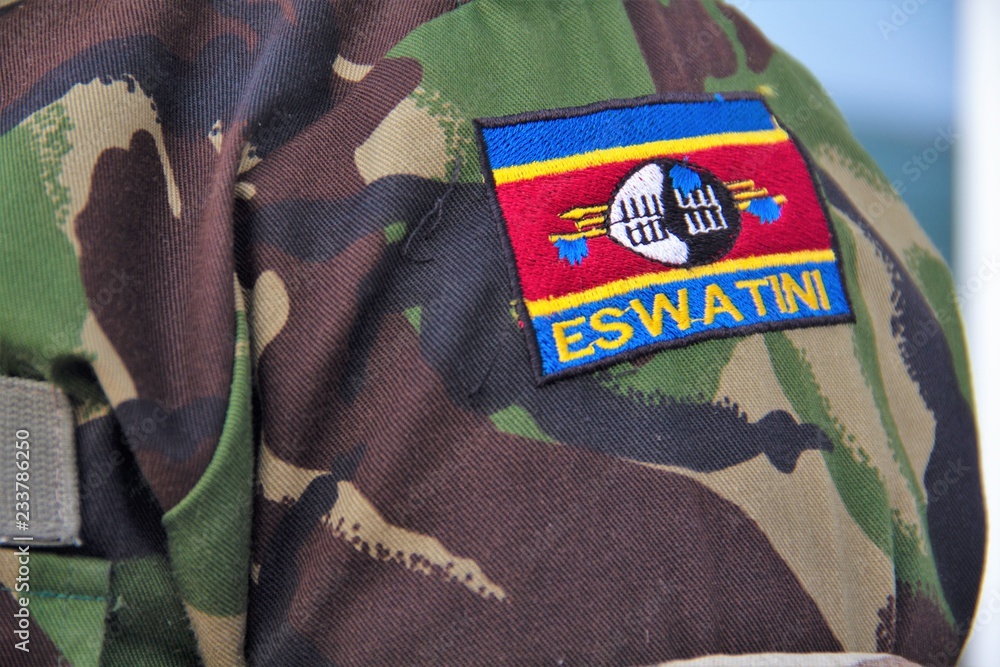A soldier from the "Umbutfo Eswatini Defence Force" of Eswatini (the ...