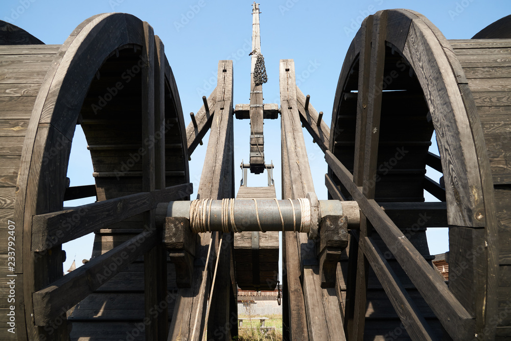 Rope tensioning mechanism for loading the catapult Stock Photo | Adobe ...
