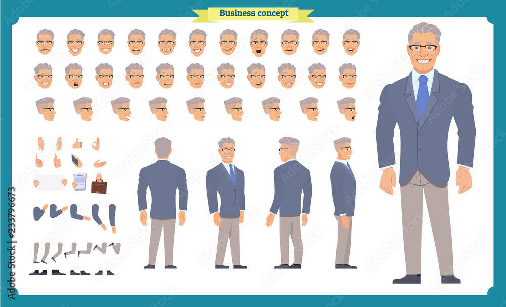Front, side, back view animated character. Manager character creation ...