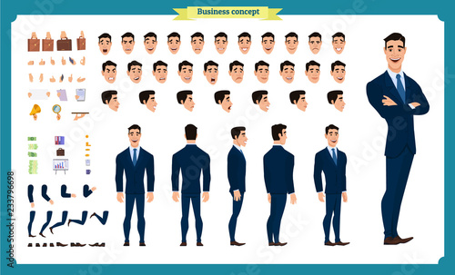 Front, side, back view animated character. Manager character creation ...