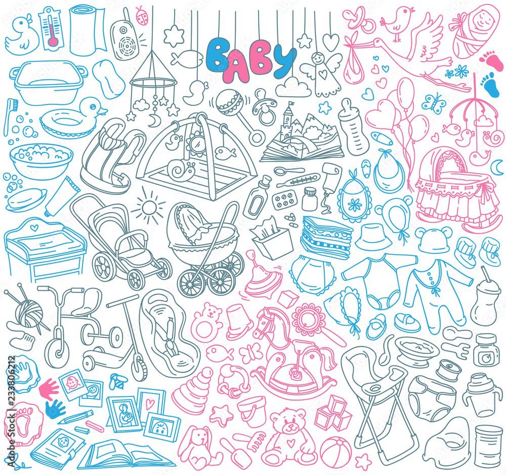 Baby doodle set. Hand drawn vector illustration isolated on white ...