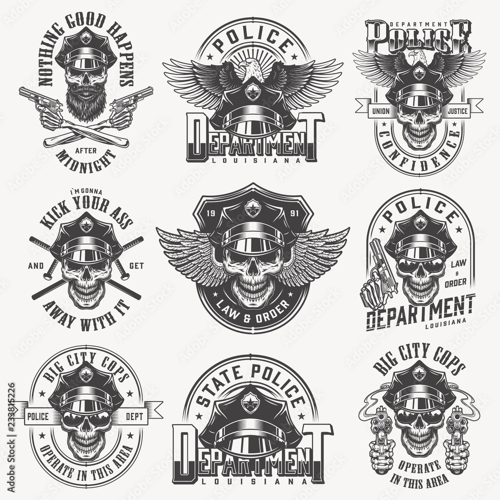 Vintage monochrome police labels set Stock Vector | Adobe Stock