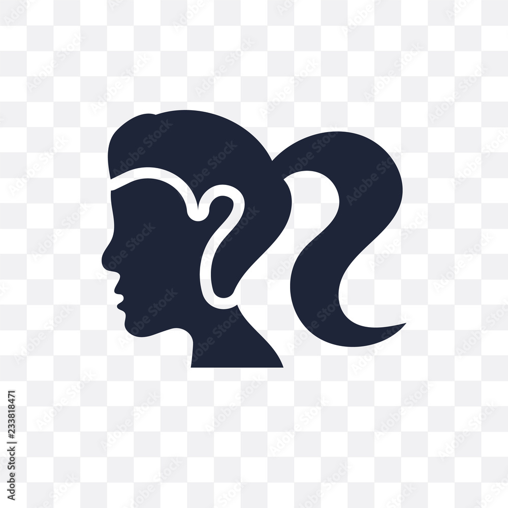 Woman with ponytail face transparent icon. Woman with ponytail face ...